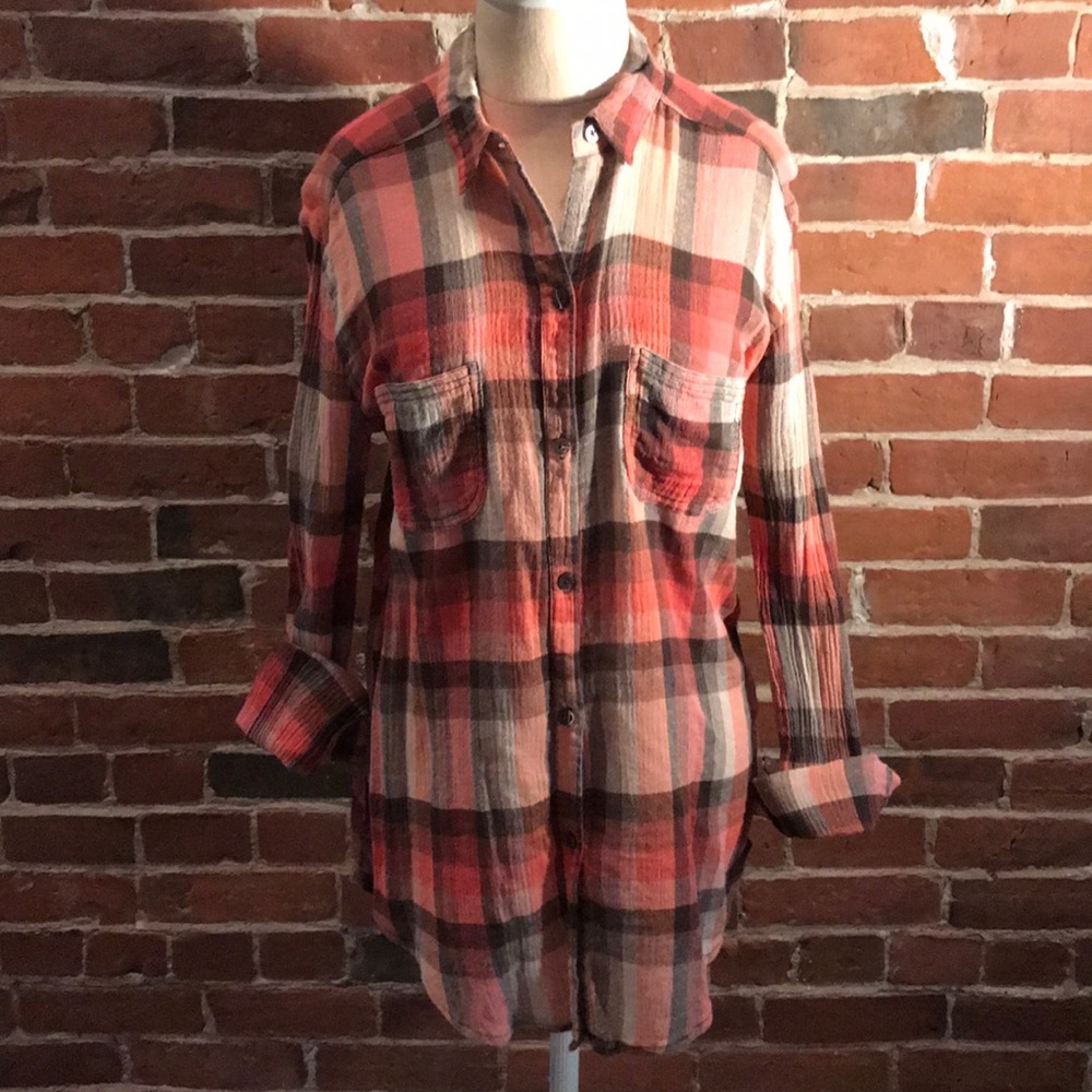 Free People Flannel With Crochet Back - Gem